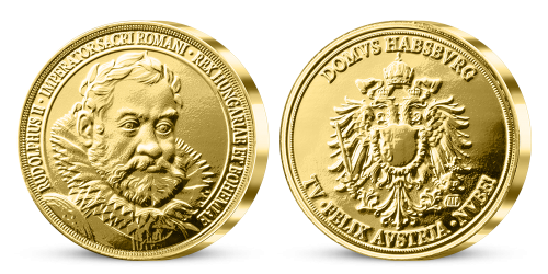 Rudolf II. Habsburský na pamětní medaili zušlechtěné ryzím zlatem - E ...